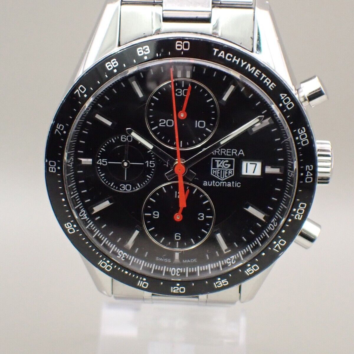 TAG HEUER Logo Carrera Date Chronograph Watch CV2014-2 Automatic SS 67 ...